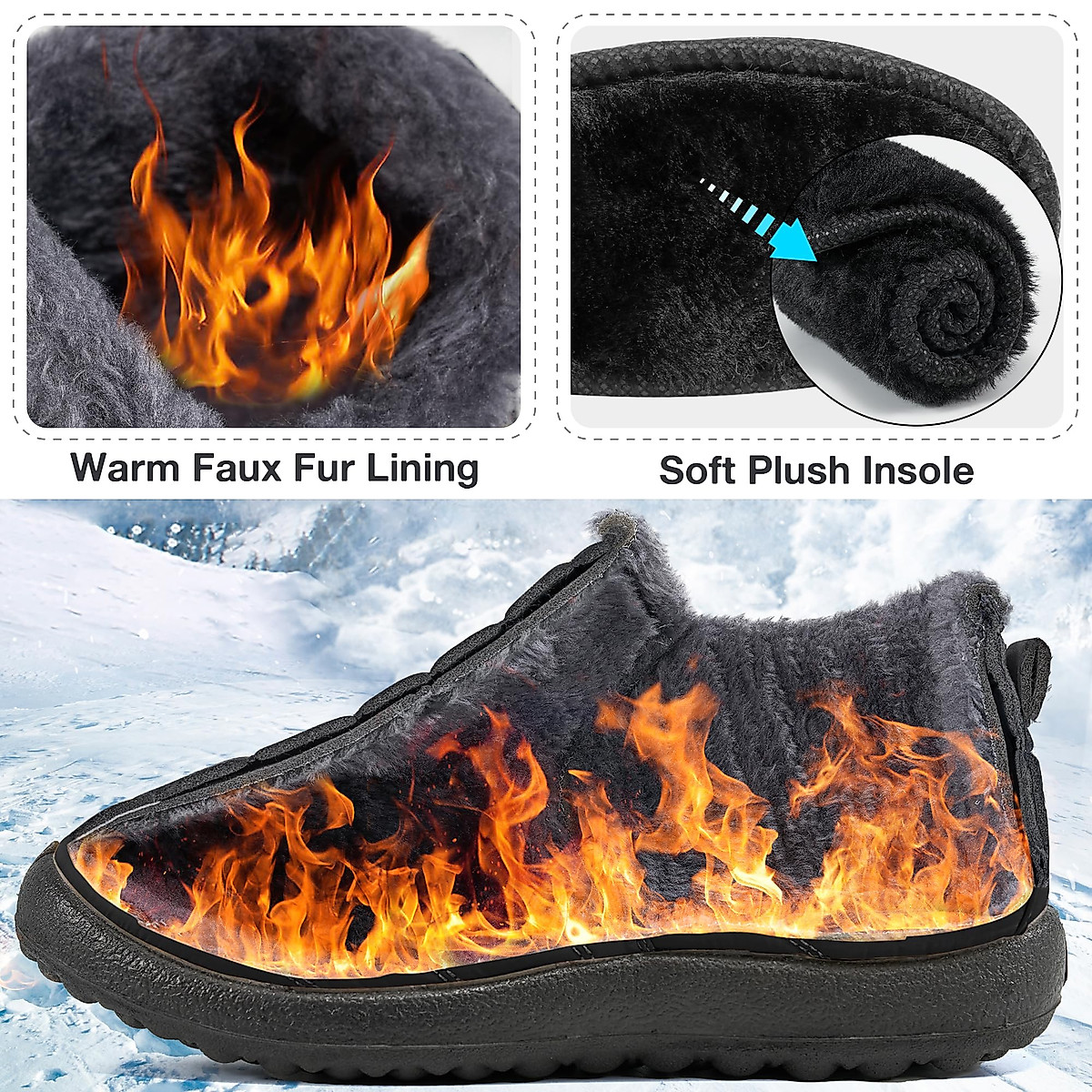 Alicegana Snow Boots for Women Winter: Warm Fur Lined Ankle Booties Comfortable Waterproof Slip On Lightweight Womens Boots