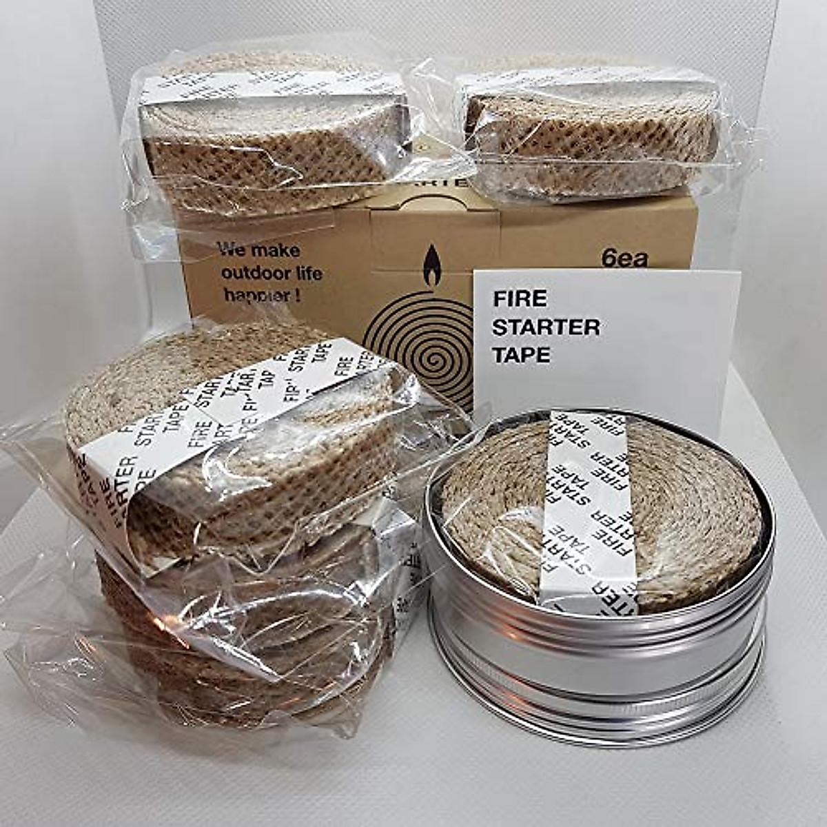 Jute Fire Starter Tapes as Outdoor Kindling with Swiss Design, Ignite firewood or Charcoal at Camping Barbecue Fireplace, 8 Rolls (3 Meter Long Each) in a Box, Portable and Convenient