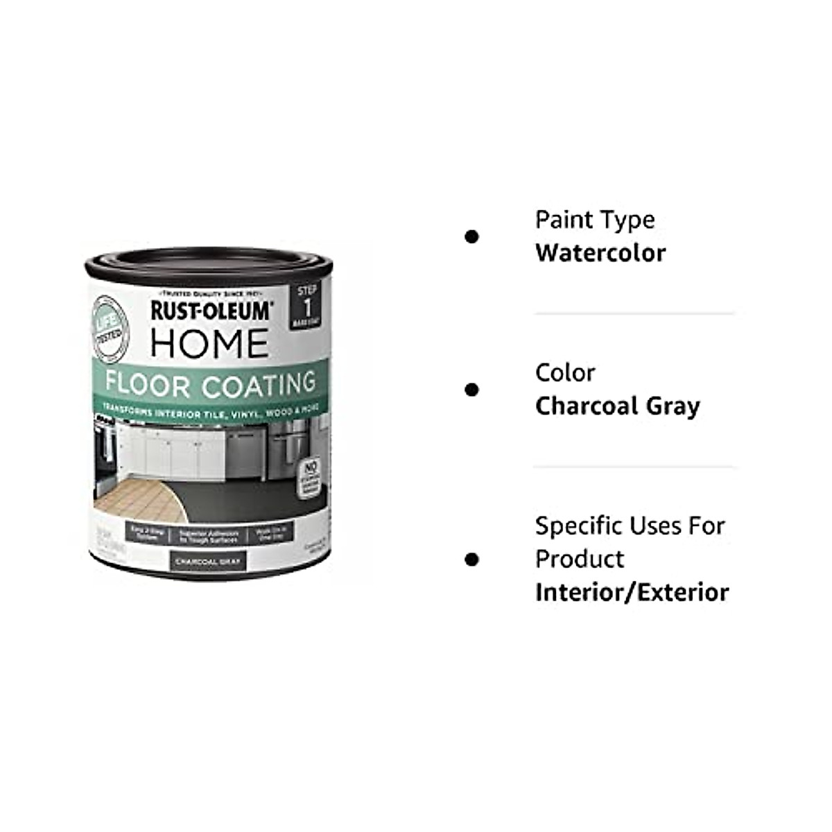 Rust-Oleum 365928 Floor Coating Base Coat Charcoal Gray Quart