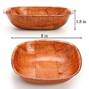 Elsjoy 8 Pack 8 Inch Wooden Woven Salad Bowl, Reusable Square Serving Bowl Woven Wood Mixing Bowl Set, Unbreakable Snack Bowls for Salad, Fruits, Snacks