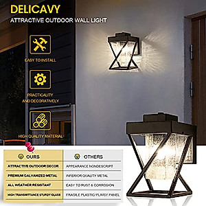 Delicavy Small Outdoor Wall Lights Exterior Light Fixtures Wall Mount Porch Light Waterproof Black Finish with Crackle Glass, Modern Outdoor Wall Sconce for House Garage, Front Door, Patio, Hallway