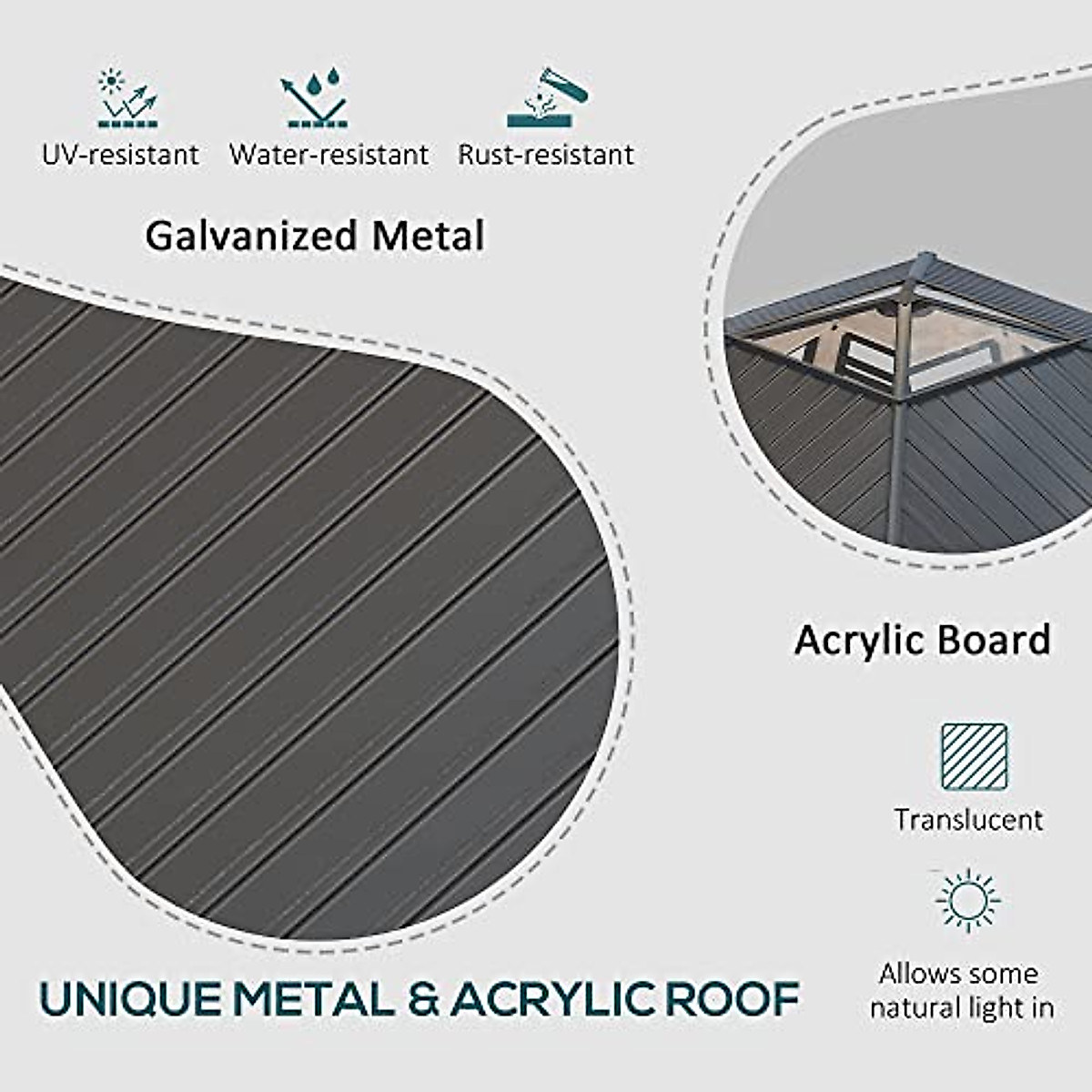 Outsunny 11' x 11' Hardtop Gazebo with Metal & Acrylic Combined Roof, Wood Frame, Permanent Pavilion Grill Gazebo with Bar Counters, Ceiling Hook, for Patio, Garden, Backyard, Deck, Lawn
