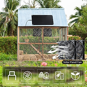 10w 12v Solar Panel Dual Fans Kit Waterproof Outdoor Solar Powered Exhaust Ventilation Fan Dual USB Portable Solar Attic Fan for Chicken Coop Greenhouse Shed PET Houses Window (1 Set)