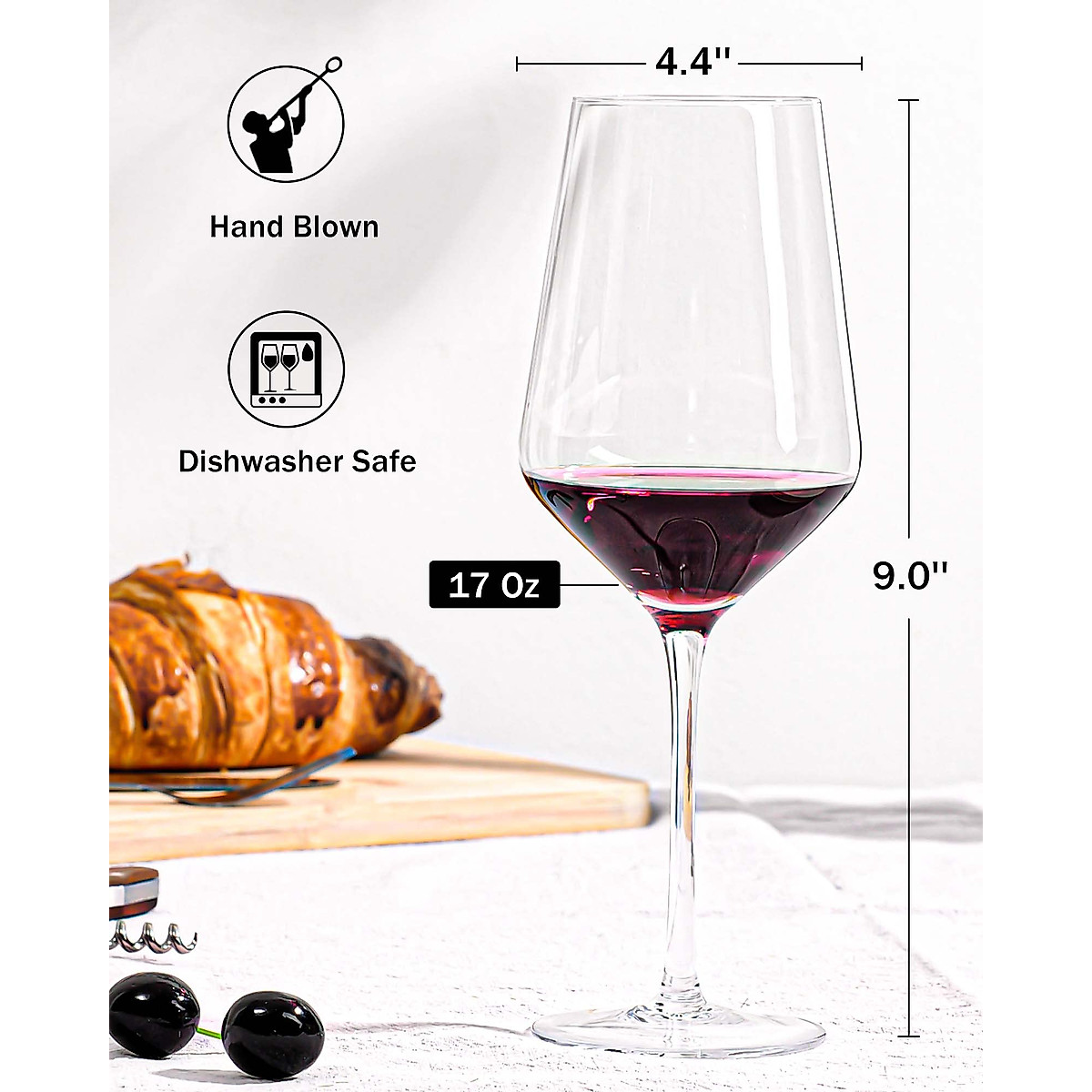 JBHO Polishing Cloth, Wine Glasses Polishing Cloths and 17 oz Lead-Free Wine Glasses Set of 6