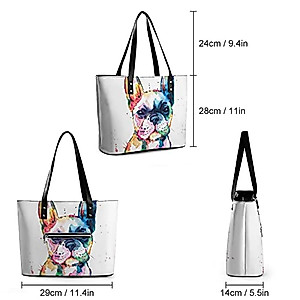 Womens Handbag Dog French Bulldog Leather Tote Bag Top Handle Satchel Bags For Lady