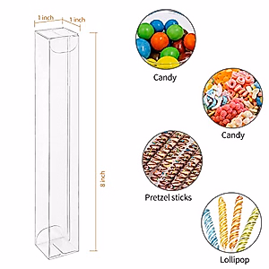 COTOPHER 60 Pcs Clear Pretzel Rod Boxes 1x1x8 Inches Chocolate Covered Pretzels Rod Box Clear Gumball Boxes for 8, Transparent PET Plastic Gumball Tube Clear Favor Boxes