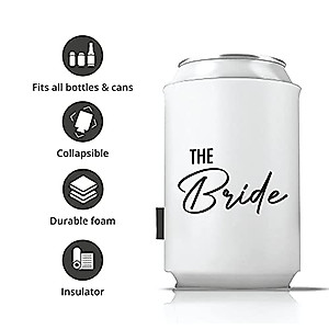 Pretty Robes Bride and Groom Can Coolers Couples Collapsible Bottle and Can Sleeves Insulator Couples Can Cooler Set for Wedding, Engagement, Anniversary, Bridal Showers
