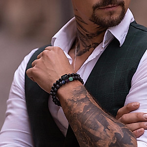 VLINRAS Zodiac Beaded Bracelets for Men Women, 8mm Black Onyx Lava Rock Bracelets Zodiac Taurus Gifts Healing Crystals Bracelet Adjustable