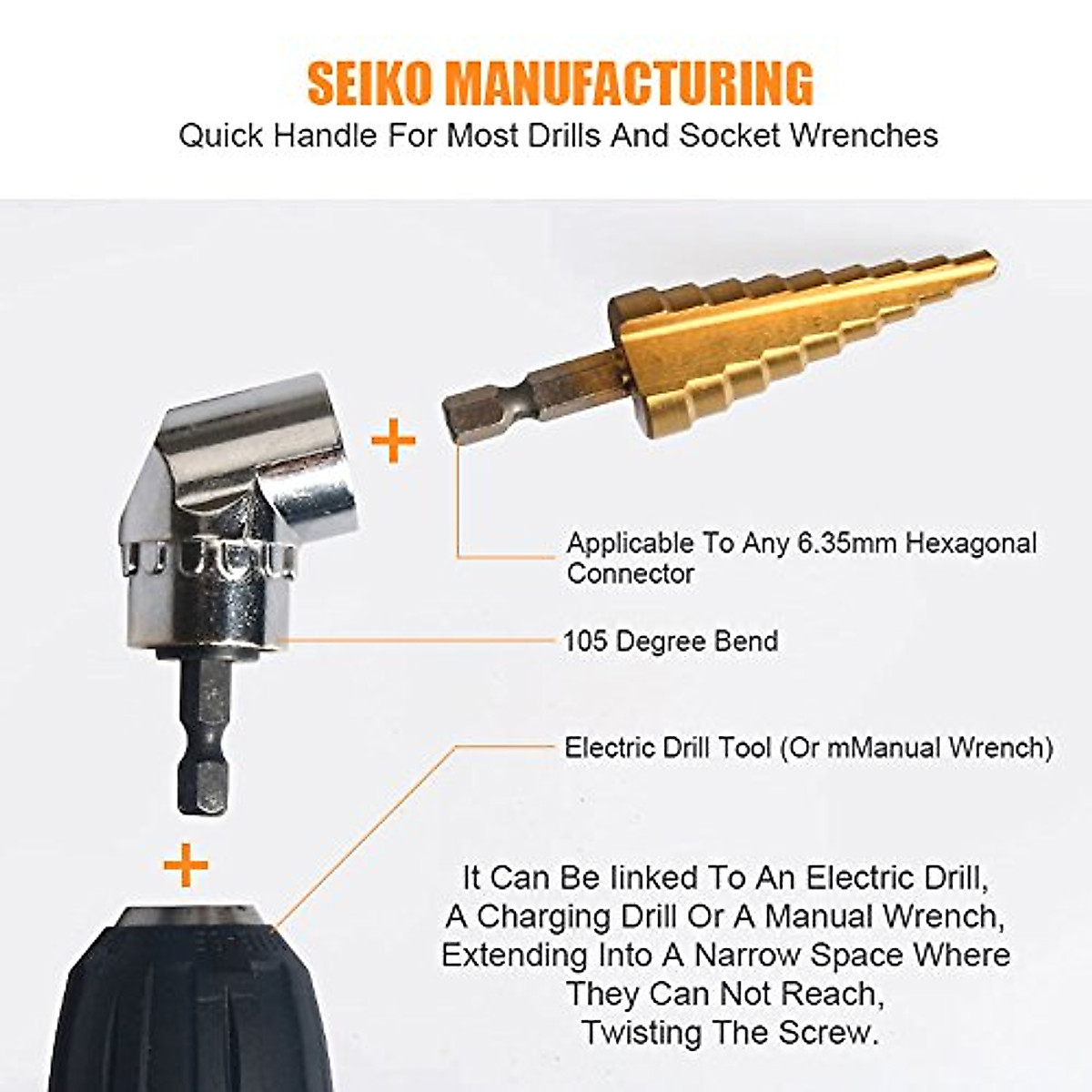 CIGOTU Right Angle Drill Attachment, Power Screwdriver Drill Extension Attachment Adapter with 1/4" Hex Magnetic Bit Socket and 1/4" Hex Quick Change Drive - Pack of 1, Silver