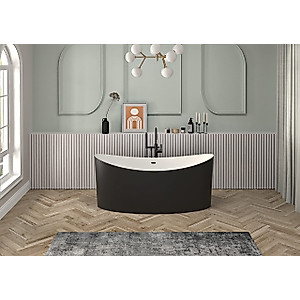 HEATGENE 68.5 Inches Acrylic Freestanding Bathtub Oval Modern Bathtub Contemporary Soaking Tub Easy to Install UPC Certified Drain & Overflow Assembly Included, Black