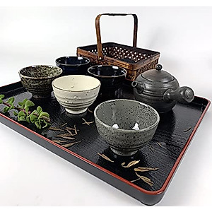 JapanBargain 4126, Large Japanese Serving Tay Plastic Lacquered Tray for Eating Tea Serving Tray Ottoman Coffee Table Tray TV Tray Butler Tray, Black and Red Color, Made in Japan, 18x13-3/4 inch