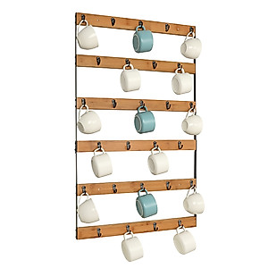 Aomomery Coffee Mug Rack,Rustic Coffee Mug Holder Wall Mounted,Bamboo Coffee Cup Holder with 27 Mug Organizer Hooks,Large 6-Tier Mug Display for Kitchen