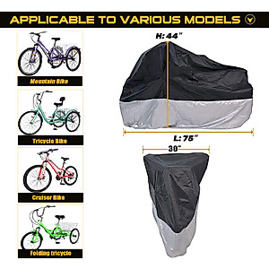 Bike Cover Adult Tricycle Cover Waterproof Bicycle/Motorcycle Storage Cover, Heavy Duty Ripstop Material & Anti-UV, Protect Your Bike from Rain, Dust, Debris Sun for Outdoors Indoors (silver-black)