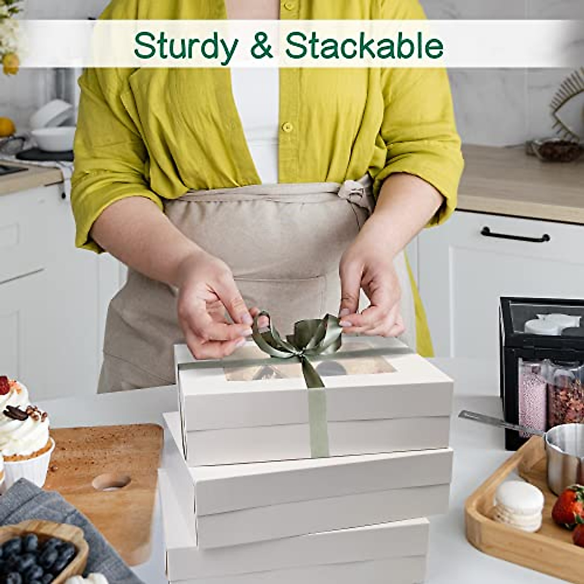 LotFancy Cupcake Boxes 12 Count, 8 Pack, Dozen Cupcake Containers with Window and Inserts, White Bakery Boxes, Disposable Pastry Carrier Holders for Cookies, Treats, Dessert, Muffins