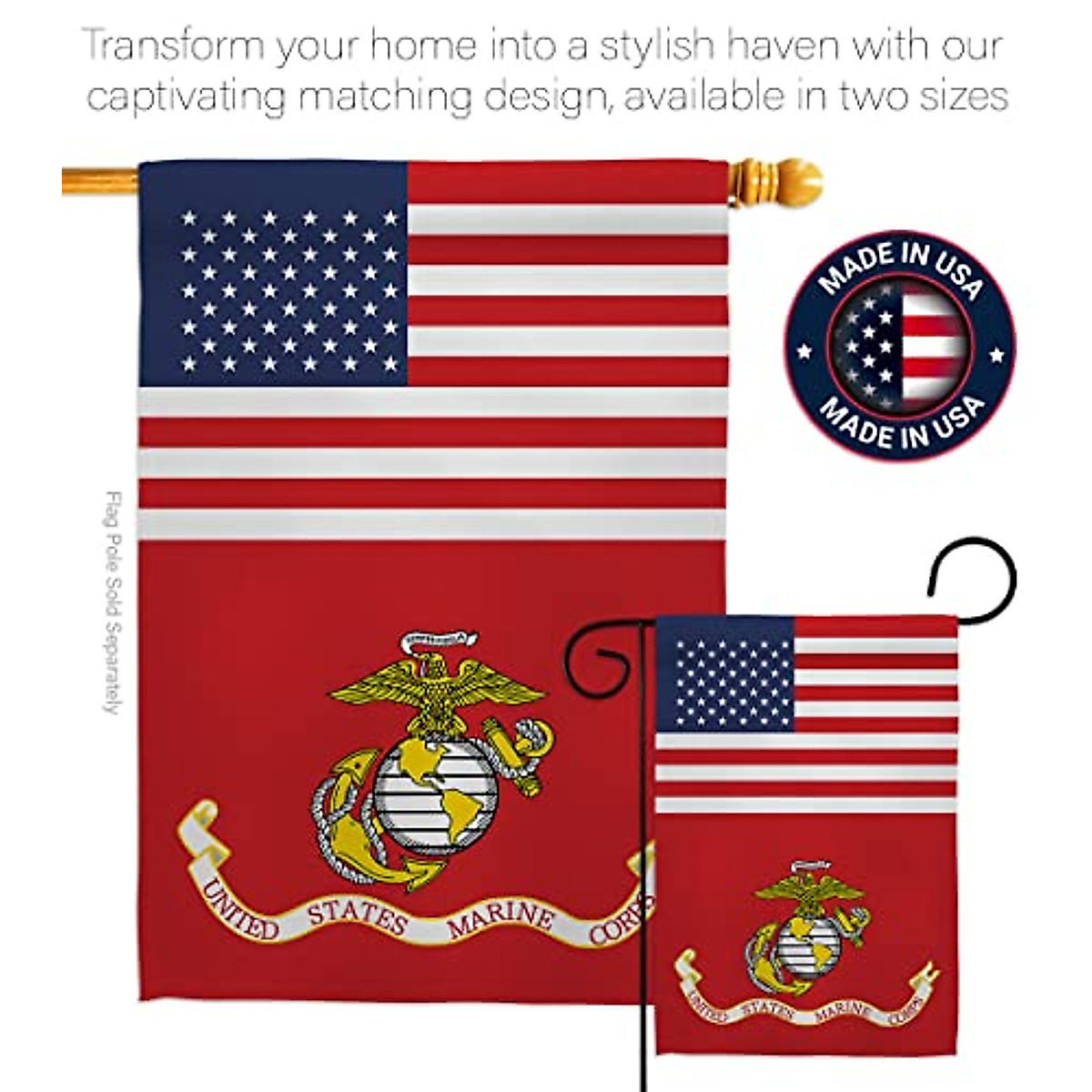 Americana Home & Garden US Marine Corps Garden Flag Armed Forces USMC Semper Fi United State American Military Veteran Retire Official House Decoration Banner Small Yard Gift Double-Sided, Made In USA