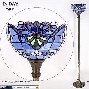 WERFACTORY Tiffany Floor Lamp Blue Purple Baroque Stained Glass Light 12X12X66 Inch Pole Torchiere Standing Corner Torch Uplight Decor Bedroom Living Room Home Office S003C Series