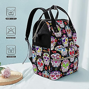 MIGAIUOI Sugar Skull Diaper Bag Backpack, Waterproof Large Nappy Bags for Women