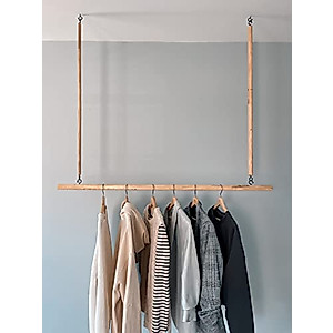 CIRONI Hanging Wood Clothes Rack | Ceiling Mounted Hanging Clothes Rack | Modern Clothes Rail | Floating Rack |Clothing Storage|Bar|Japandi Style