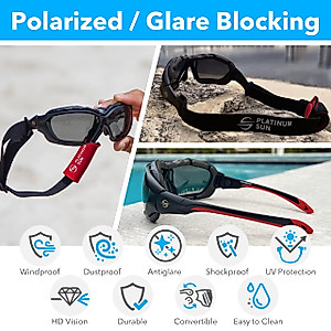 Platinum Sun Water Sport Sunglasses Floating Polarized Padded Convertible with Strap for Extreme Sports Jet Ski Goggles UV