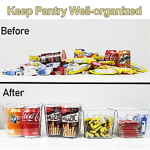 ZEXALOR 6pcs Plastic Storage Bin 2-Size Clear Storage Containers for Kitchen Pantry Organization and Storage Bins, Organizing Bins with Built in Handles, Cabinet Organizers, Clear