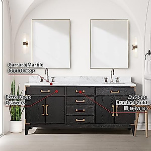 Bell+Modern Harbor 72 in W x 22 in D Black Oak Double Bath Vanity and Carrara Marble Top