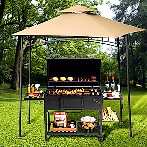 HETTRICK Gazebo Replacement Canopy 5x8 Shelter Double Tiered BBQ Cover Grill Shelter for Shop Garden Patio Model L-GG001PST-F (Beige)