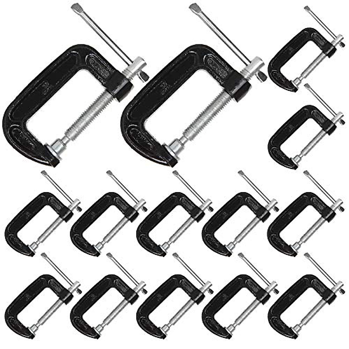 C-Clamp 2 Inch 14 Pieces G Clamp Set for Woodworking, Welding, and Building, 2 Inch Jaw Opening, Throat Depth 1-3/8 Inch