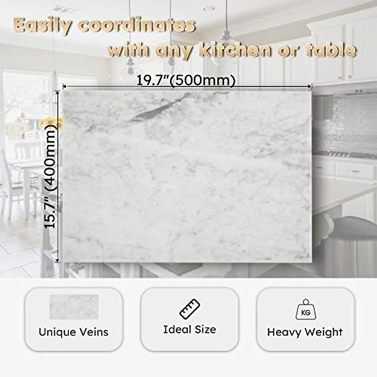 Diflart Natural Marble Pastry White Cheese And Cutting Serving Board with Non-Slip Feet 16x20 Inch Carrara Bianco Christmas | Thanksgiving Gift