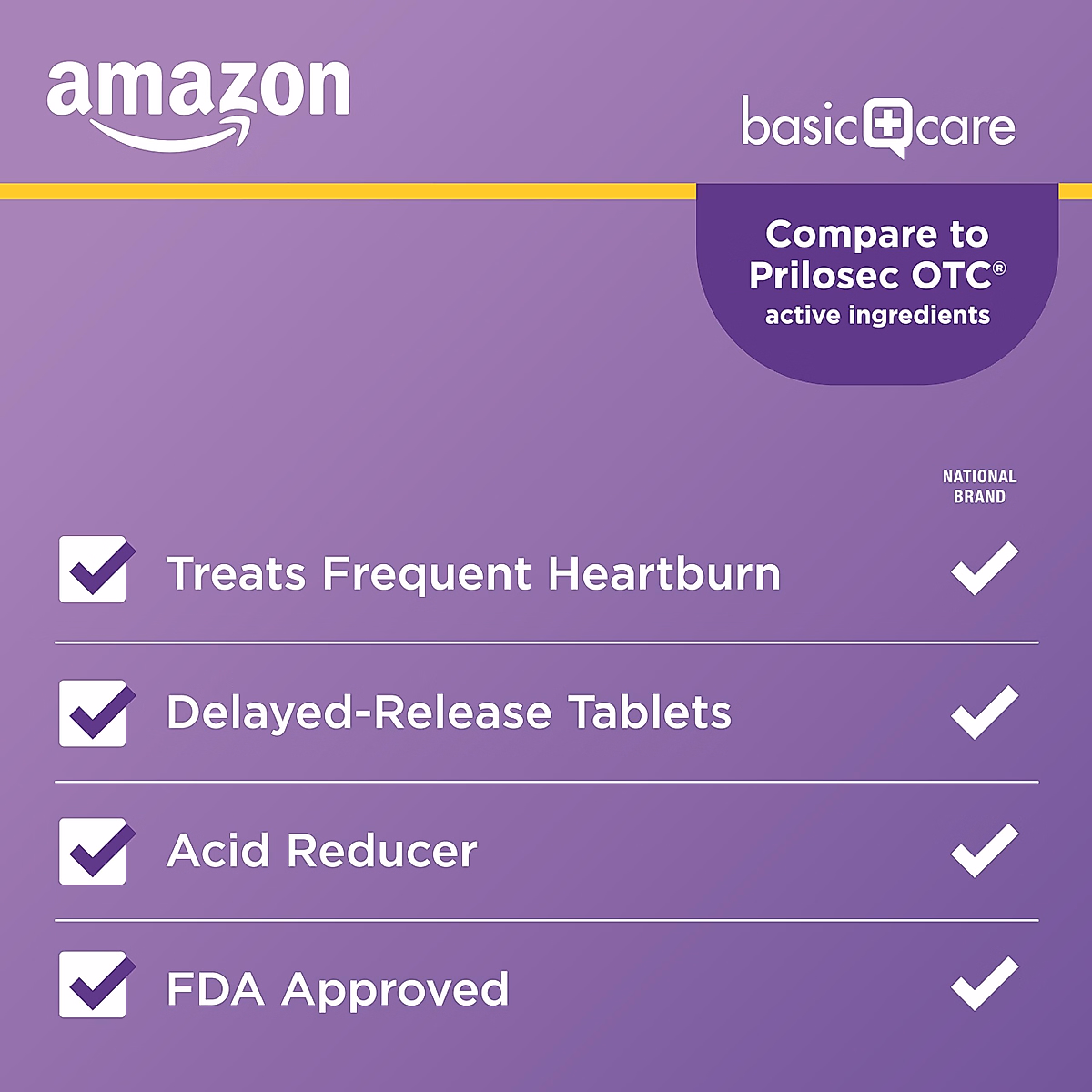 Amazon Basic Care Omeprazole Delayed Release Tablets 20 mg, Treats Frequent Heartburn, Acid Reducer, Heartburn Medicine, 42 Count (Pack of 1) (Packaging may vary)