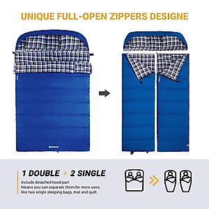 KingCamp Camping Double Sleeping Bags, 3 Season Cotton Flannel Lining Double Layer Sleeping Bag 2 Person Couple Waterproof Lightweight Backpacking Hiking Outdoors with Pillow and Carry Bag Queen Size