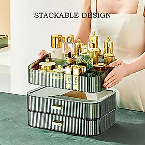 MIUOPUR Makeup Organizer with Stackable Drawers, Bathroom Vanity Organizers and Storage, Ideal for Desk and Dresser Countertops, Great for Cosmetics, skincare, Lipsticks, Nail Care -Green