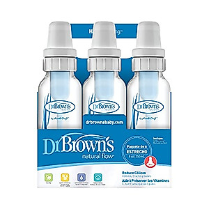 DR Browns Natural Flow Feeding Bottle 6PK Clear with Blue Writing - 250ML(8OZ) (Standard)