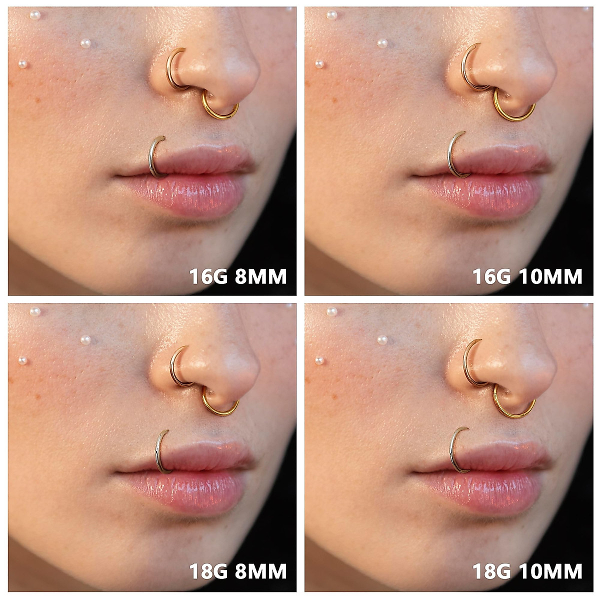 SAILIMUE 8 Pcs 16G 18G G23 Titanium Nose Rings Hoop for Women Men Multi-Color Hinged Cartilage Lip Septum Rings Helix Conch Tragus Piercing Jewelry 8MM 10MM