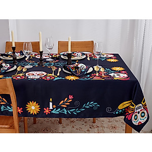 YiHomer Day of The Dead Halloween Tabletop - Dia De Los Muertos Floral Skeleton Mask, Cinco De Mayo Mexican Fiesta Party Home Kitchen Dining Room Decor, Sugar Skull, Tablecloth, 52 x 52 Square