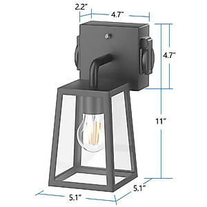 SPECILITE Dusk to Dawn Porch Lights with 2 Outlets, Waterproof & Anti-Rust Outdoor Light Fixture, Black Finish Exterior Light Fixture for Garage, Patio, Garden