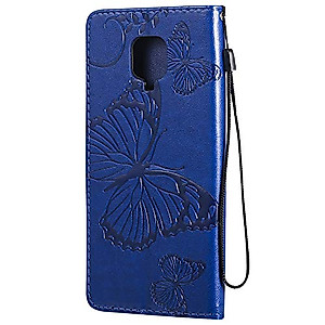 Asdsinfor Compatible with Redmi Note 9 Pro Case Wallet Case Credit Cards Slot with Stand for PU Leather Shockproof Flip Magnetic Compatible with Xiaomi Redmi Note 9S Big Butterfly Blue KT