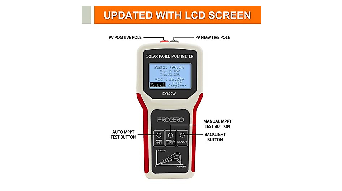 FrogBro EY800W Solar Panel Tester - Portable MPPT Multimeter with LCD