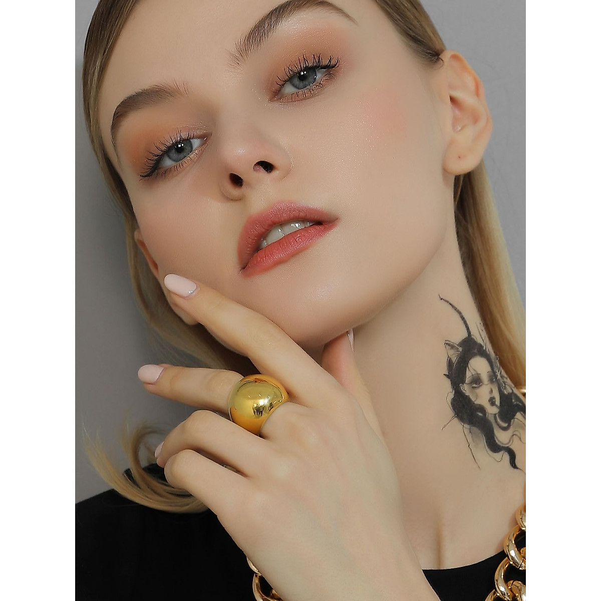 GOLDCHIC JEWELRY Gold Statement Ring for Women, 23mm Oversized Chunky Dome Rings Thick Cocktail Rings Size 7