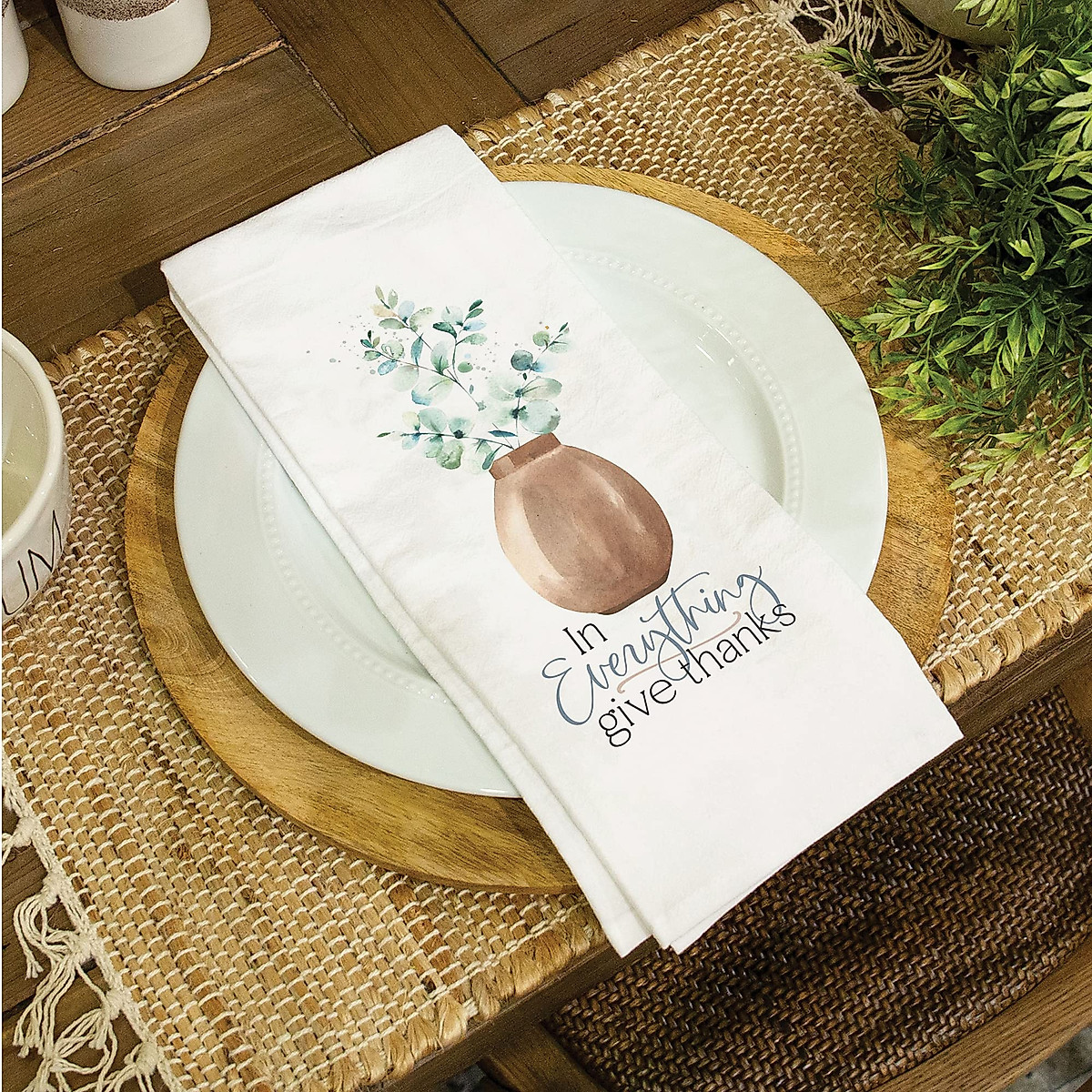 P. Graham Dunn in Everything Give Thanks Classic White 28 x 16 Cotton Fabric Dish Tea Towel