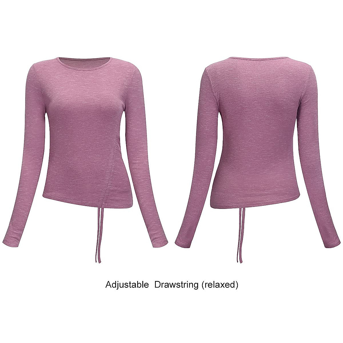 Workout Tops for Women Long Sleeve Fitted Ruched Drawstring(Mauve Heather,S)