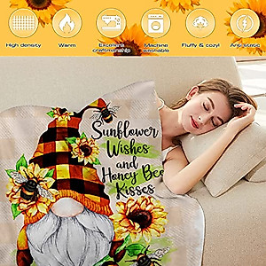 tiosggd Gnomes Blanket Gnome Gifts for Women Kids, Sunflower Wishes Positive Words Blanket Bedding Quilt Flannel Plush Super Soft Bed Throw All Season Blanket for Couch Sofa 60''x50''