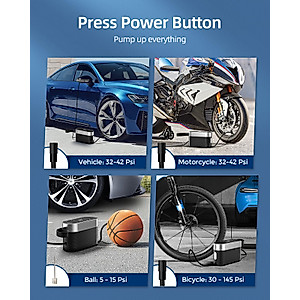 ShockFlo Tire Inflator Portable Air Compressor 12v DC Ultra Fast Air Pump for Car Tires- 150PSI Car Tire Air Pump Digital Pressure & Pre-set Gauge with Emergency LED Light