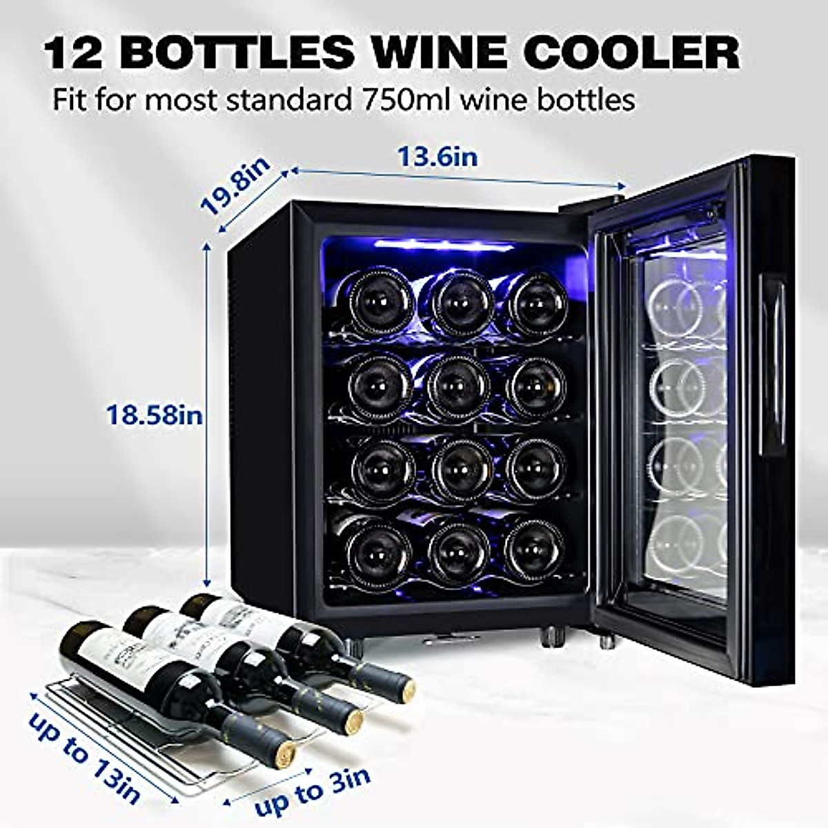 Miladred 12 Bottle Wine Cooler Refrigerator,Wine Fridge Freestanding with Lock & Digital Temperature Control Fridge Glass Door,Mini Wine Cabinet for Red, White, Champagne or Sparkling