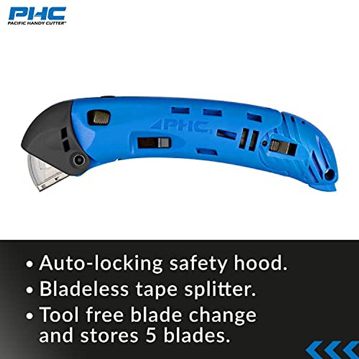 Pacific Handy Cutter GSC3 Guarded Utility Knife, Box Cutter with Automatic Locking Safety Hood and Bladeless Tape Splitter (New E22201-4)