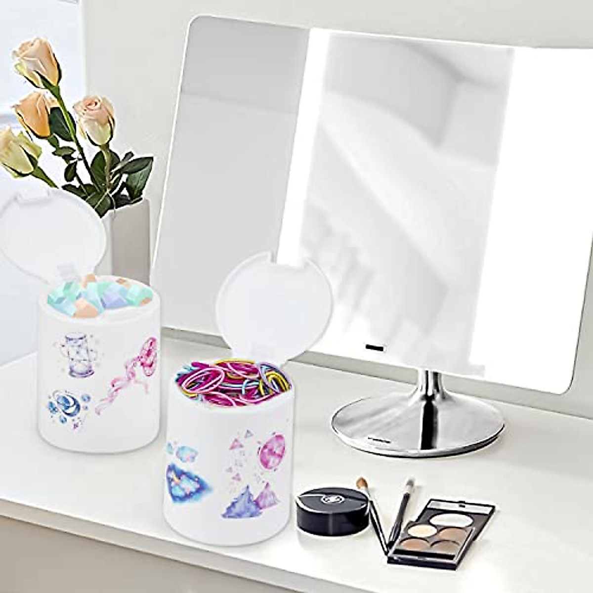 LYroo 2 Pack Qtip Holder Dispenser for Cotton Ball,Cotton Swab,Cotton Round Pads,Floss White Plastic q tip holder Jar with lids Set for Bathroom Bedroom Storage