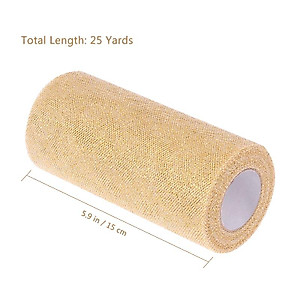 Sparkling Tulle Ribbon Roll Glitter Sequin Tulle Roll Mesh Baby Shower DIY Gift Handicraft Tutu Skirt Party Chair Sash Wedding Party Decoration 25 Yards*6 inches(15cm) (Light Yellow)