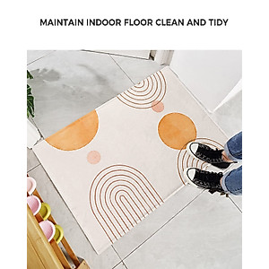 Indoor Doormat Boho Sun Mid Century Abstract Geometric,Shaggy Floor Mat with Non-Skid Backing Modern Minimalist Art,Machine Washable Plush Area Rug Carpets for Kitchen Nursery Bedroom 20x3in