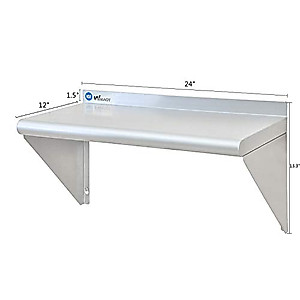 WMAOT 12”×24” Stainless Steel Shelf Wall Mounted Commercial Metal Shelving, for Appliance & Equipment Metal Shelving, Kitchen, Restaurant, Garage, Laundry, Utility Room (12x24)