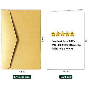 Chenive Funny Boss Day Card for Boss, Boss Birthday Card for Men Women, Appreciation Card from Staff Employee, Boss Gift, 5 Star Excellent Boss Skills Card