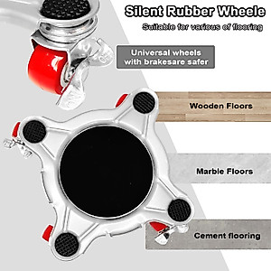 Heavy Duty Furniture Movers Dolly with 5 Wheels Carbon Steel Panel Furniture Lifters Tool Set 360°Rotation Rubber Wheel with 2 Brakes 2800LBs Load Capacity Moving Dolly for Large Furniture（Silver）